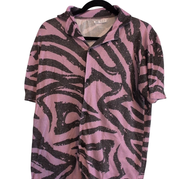 Zara | Shirts | Zara Pink And Black Zebra Print Polo Shirt | Poshmark